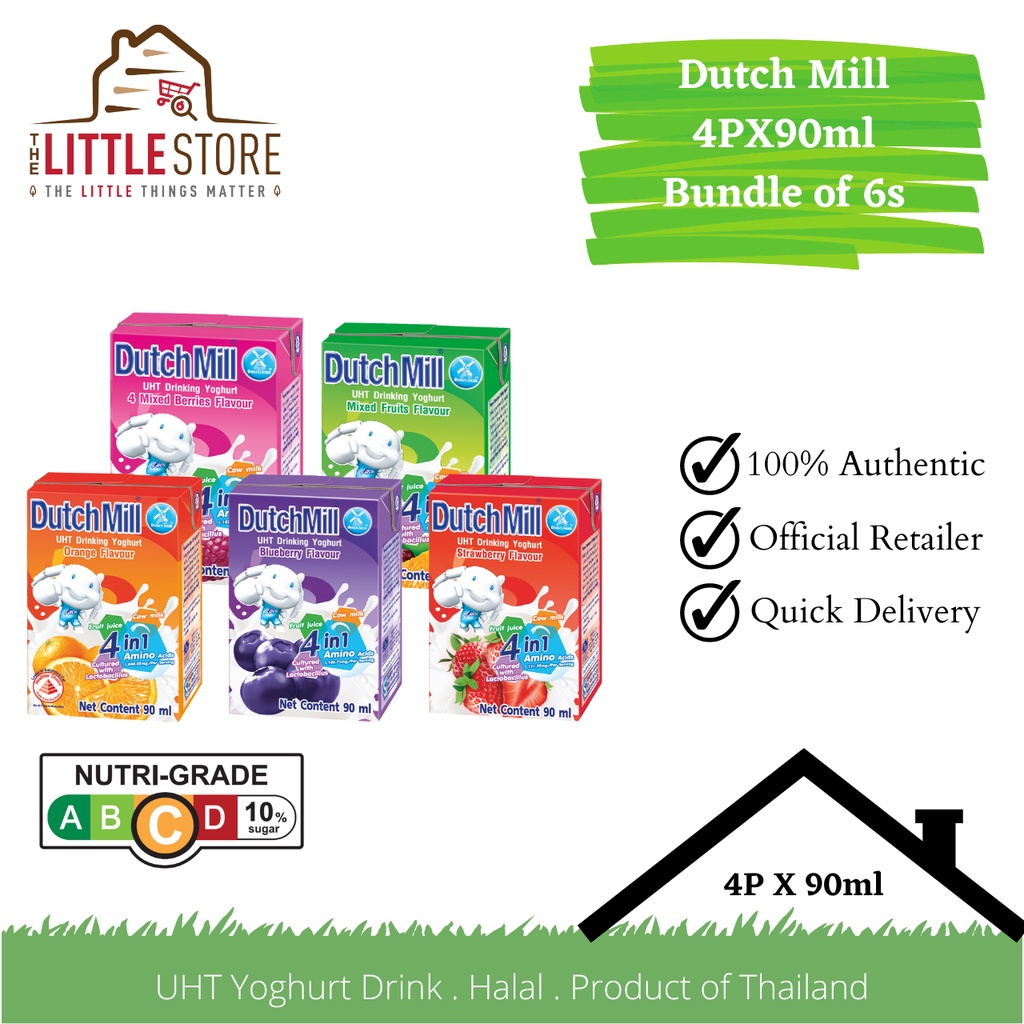 [UHT Yoghurt Drink Bundle of 6 Strips] Dutch Mill Assorted Flavours Mix & Match (4 packets X ...