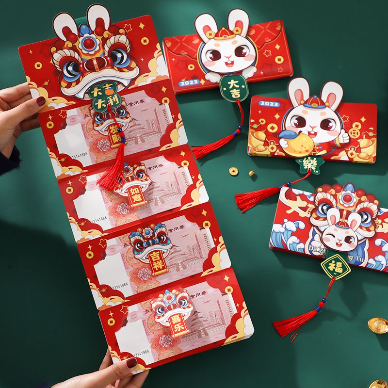 Creative Folding Red Envelope 6 Cards 10 Card CNY Angpao Rabbit Red ...