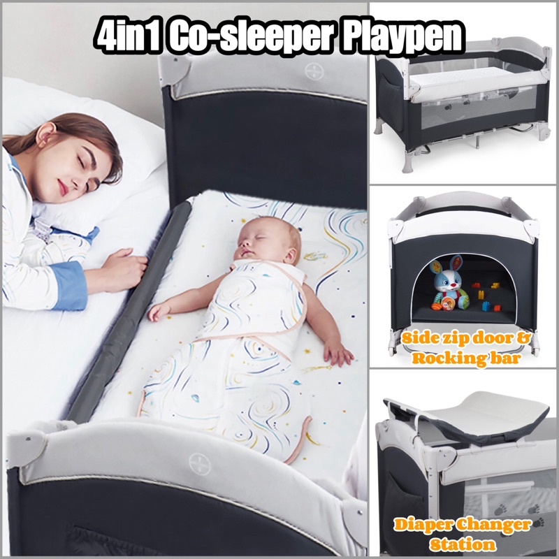 Baby Co-sleeper Bassinet Playpen Foldable Sleeping Bed w Diaper Changer ...