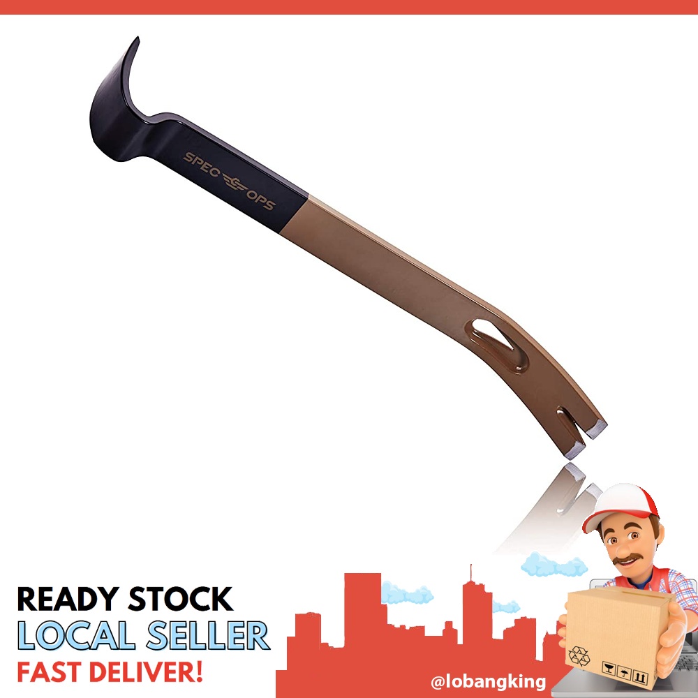 [instock] Spec Ops Tools 15" Flat Pry Bar Crowbar, Curved Rocker Head ...