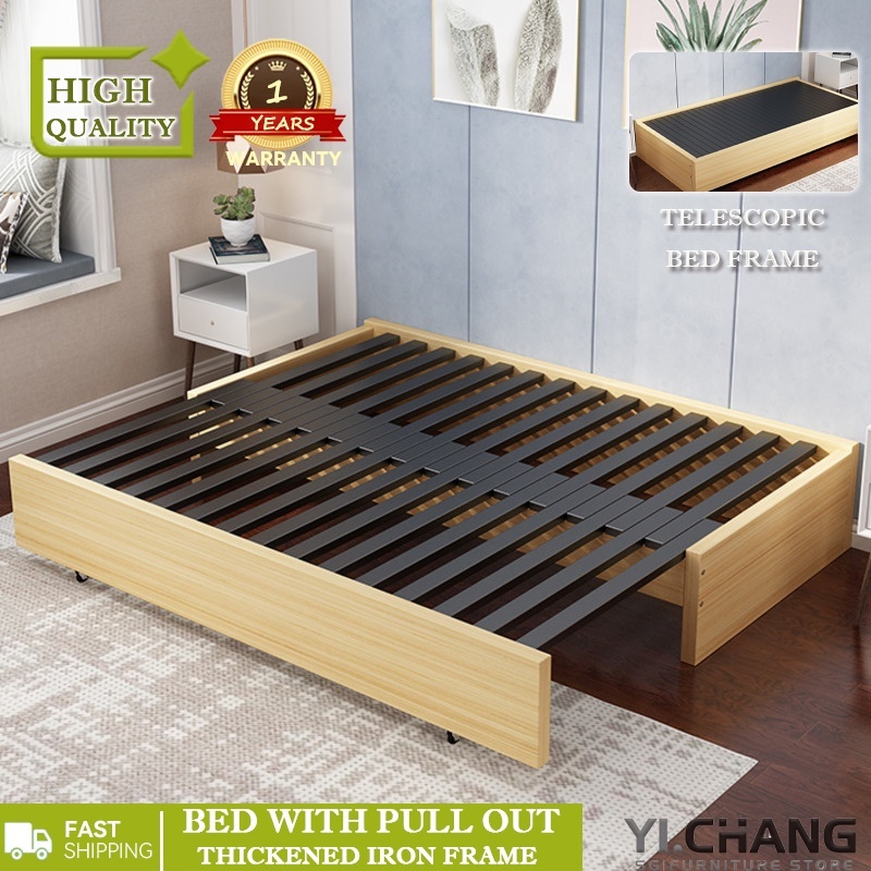 YICHANG Solid Wood Sofa Bed With Pull Out Retractable Bed Frame Multi Functional Small Family ...