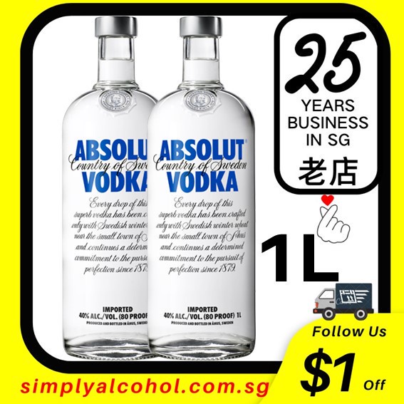 1L Absolut Original Vodka 1 Liter Twin Bottles w/o Gift Box | Shopee ...