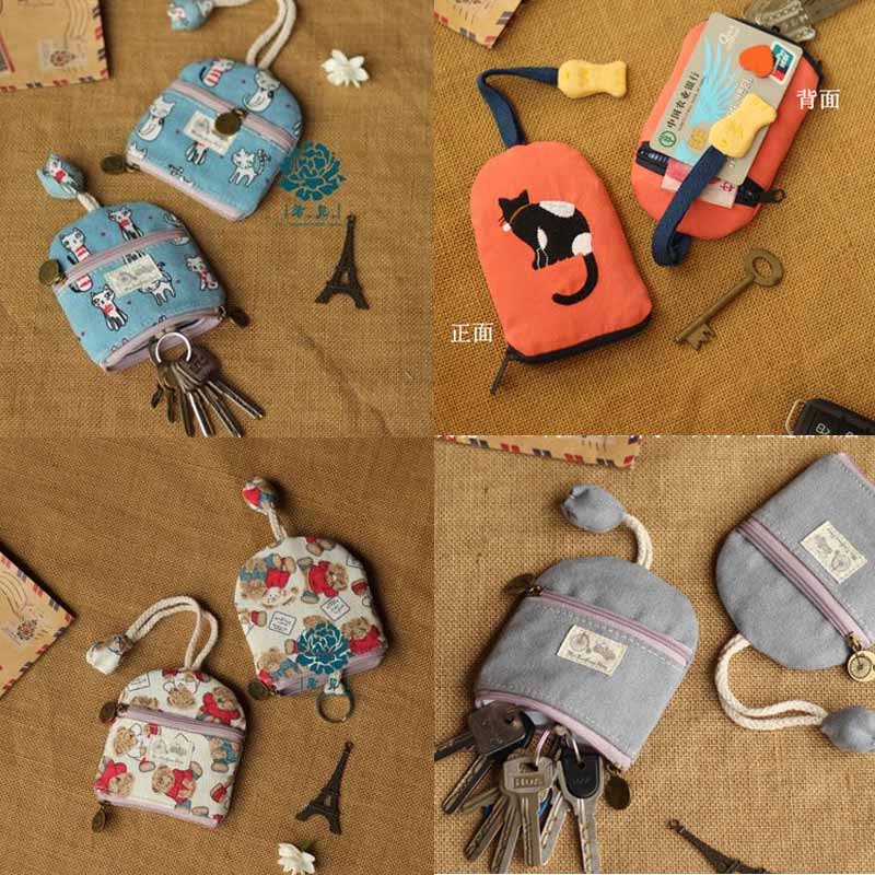 Cute Mini Zipper Coin Purse Cotton Fabric Card Holder Keychain ...