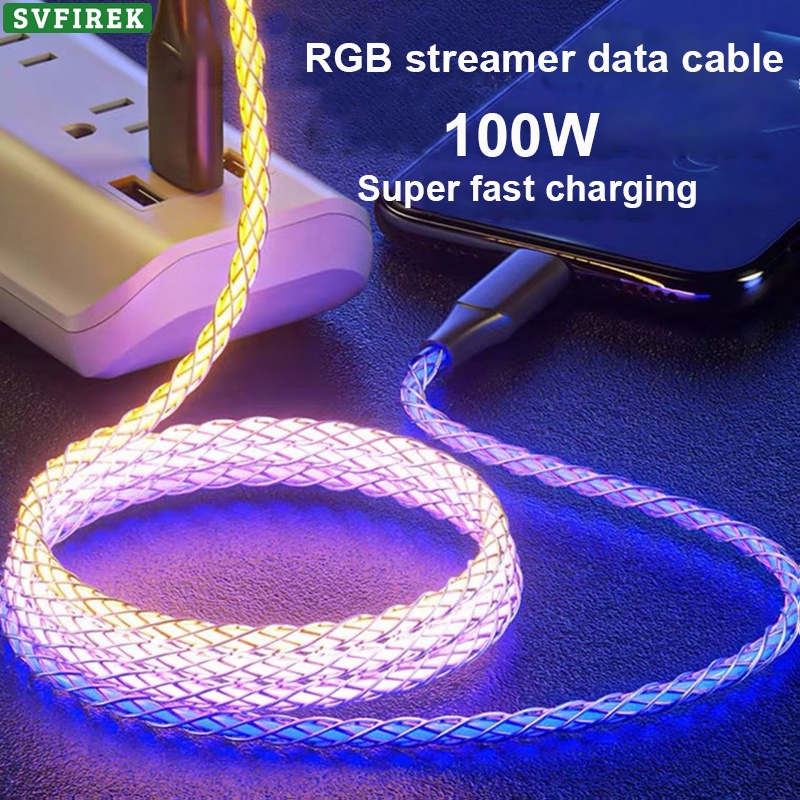6A Fast Charging Cable 100W RGB Illusion Streamer USB Cable USB C Quick ...
