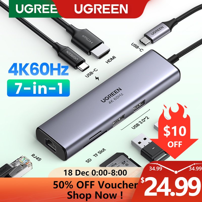 UGREEN USB HUB 4K 60Hz USB C to HDMI 2.0 RJ45 USB 3.0 PD Adapter ...