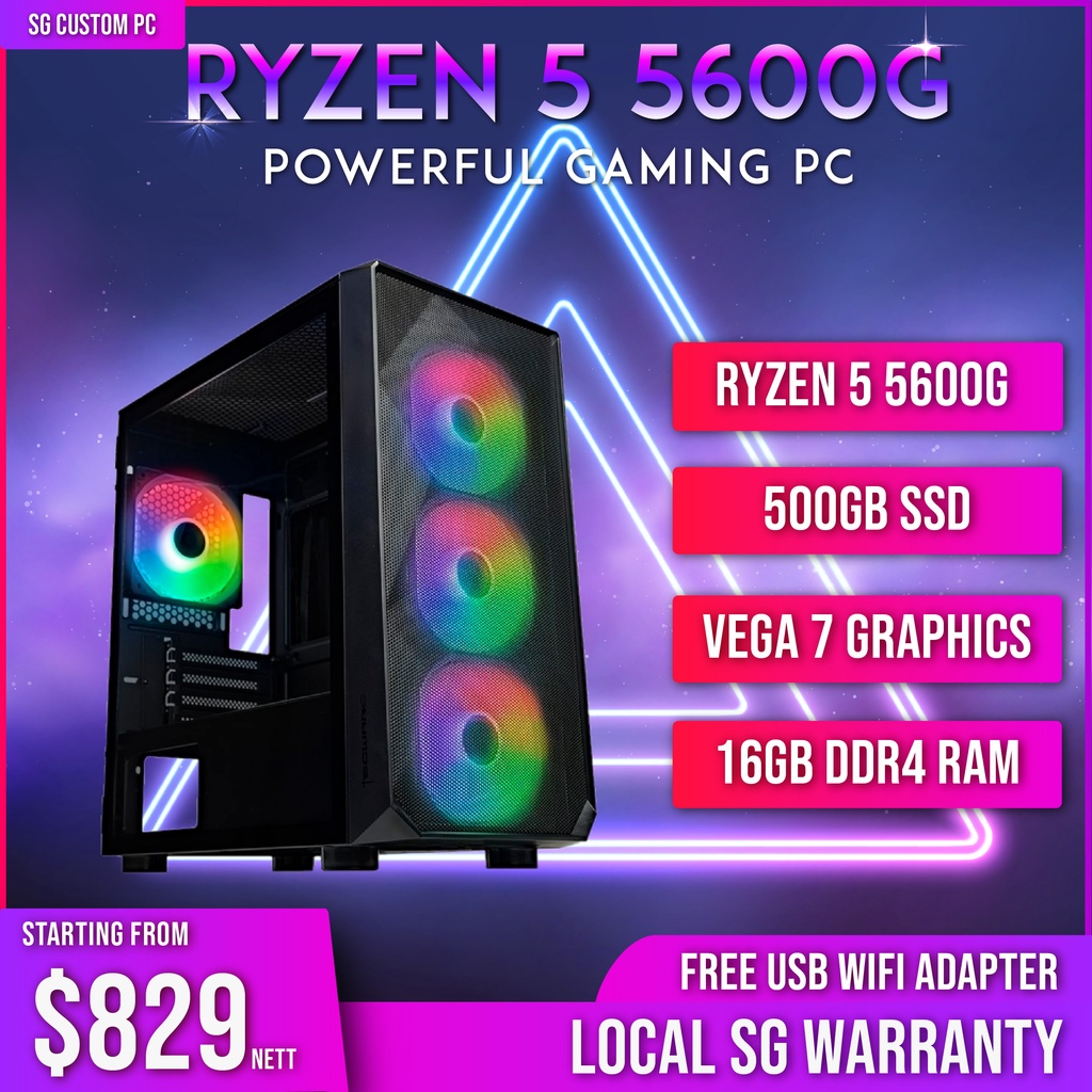 Gaming PC desktop. Poweful Gaming CPU with Ryzen 5 5600G. Play latest ...