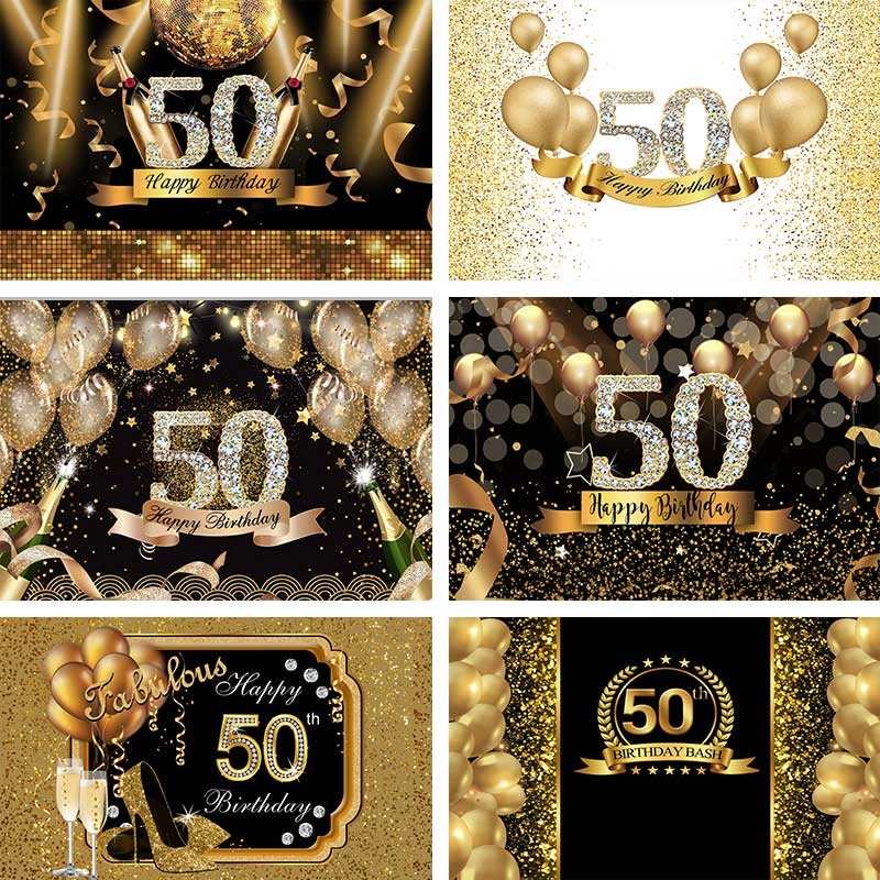 Happy 50th Birthday Backdrop Photography Celebrate Papa Mam Adult Gold ...