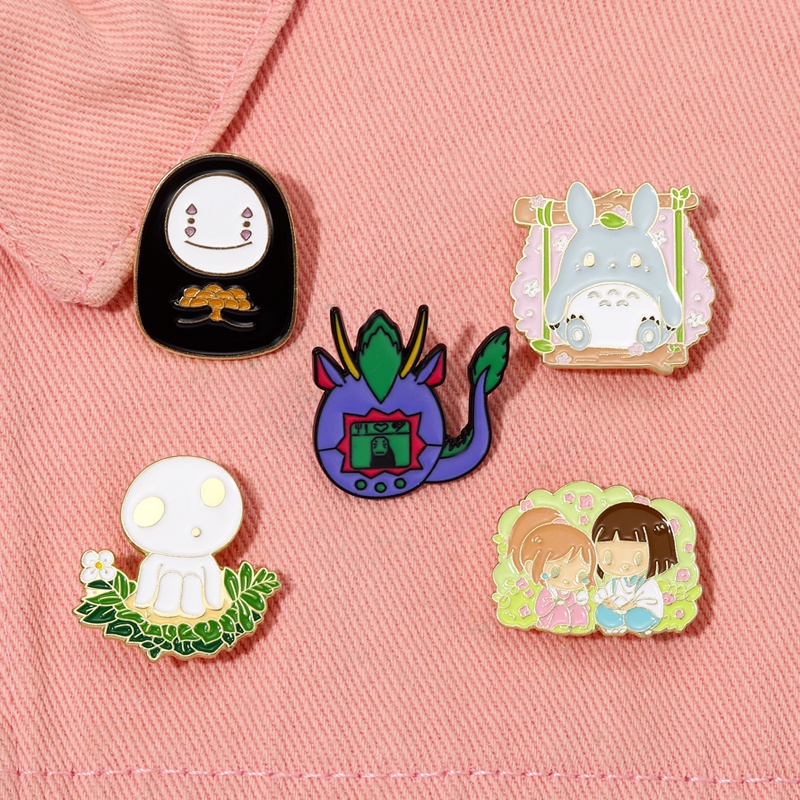 Classic Anime Chihiro Haku Enamel Pins Cute Totoro No Face Man Brooch ...