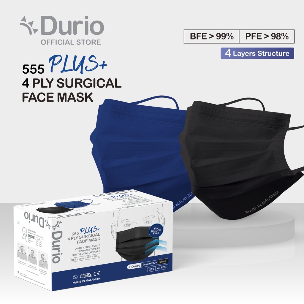 Durio 555 PLUS+ 4 Ply Surgical Face Mask - 40's | Shopee Singapore