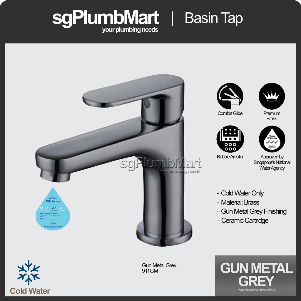 sgPlumbMart Gun Metal Grey Basin Tap/Tall Basin Tap 911GM/912GM ...