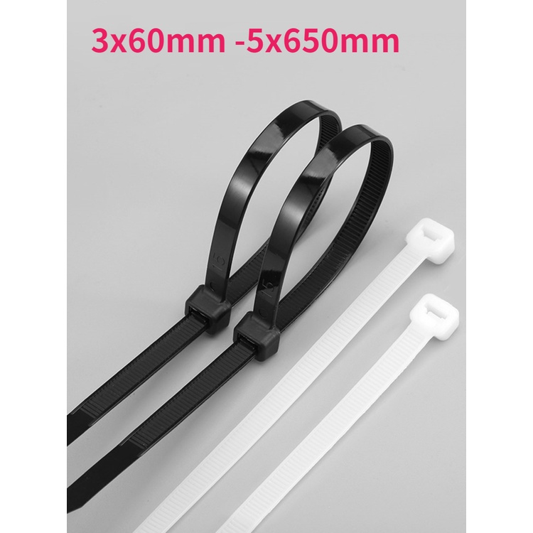 3x60mm -5x650mm Self-locking Nylon Cable Ties Plastic Cable Zip Tie ...