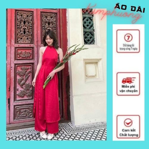 Red Tet Ao Dai, Beautiful Innovative Female Ao Dai set, Innovative Silk ...