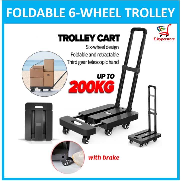 Flatbed Foldable Trolley Extendable with Wheels and Push or Pull Break ...