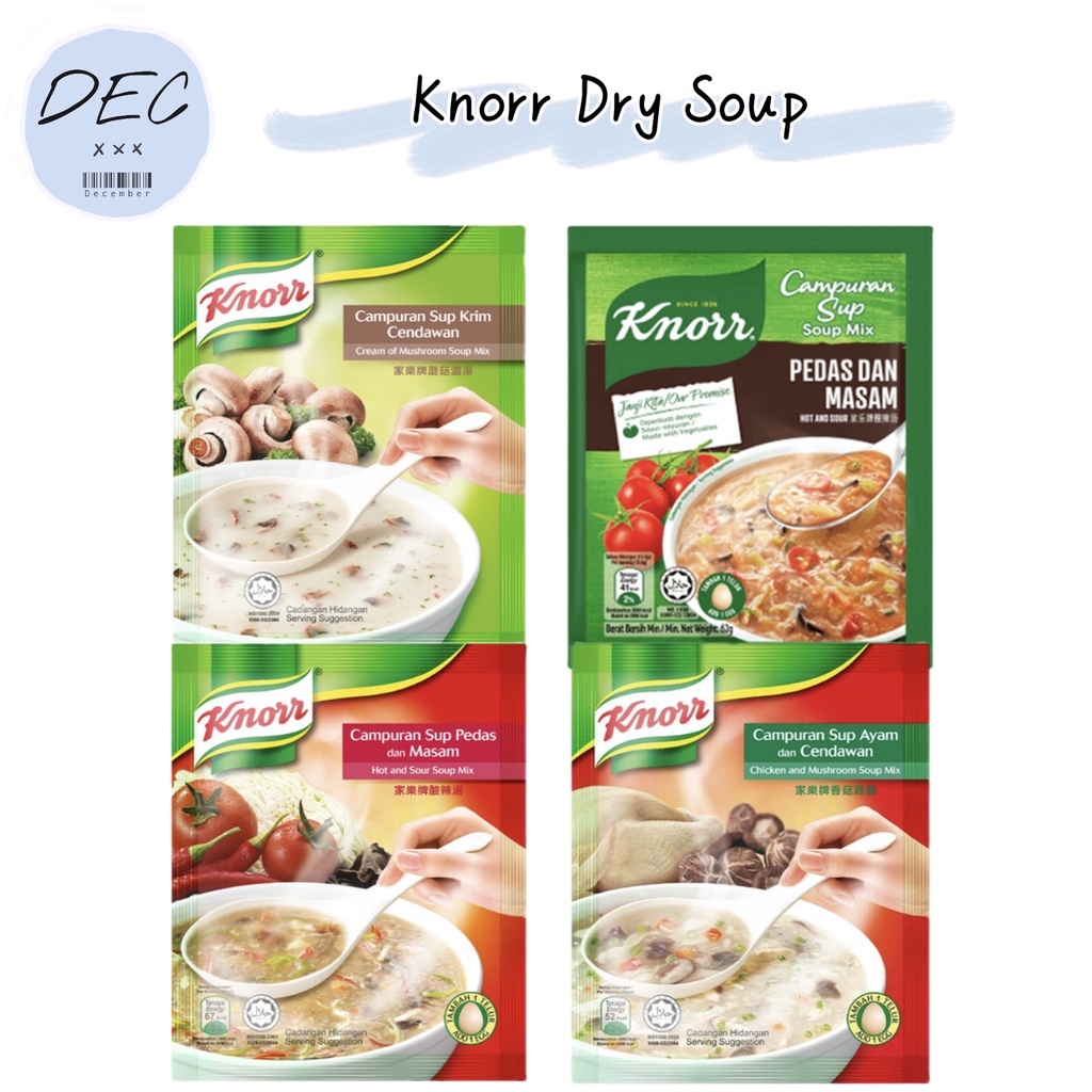 [Bundle of 2]Knorr Dry Soup Hot and Sour Soup Mix 62g/Cream of Mushroom 58g/Chicken and Mushroom ...