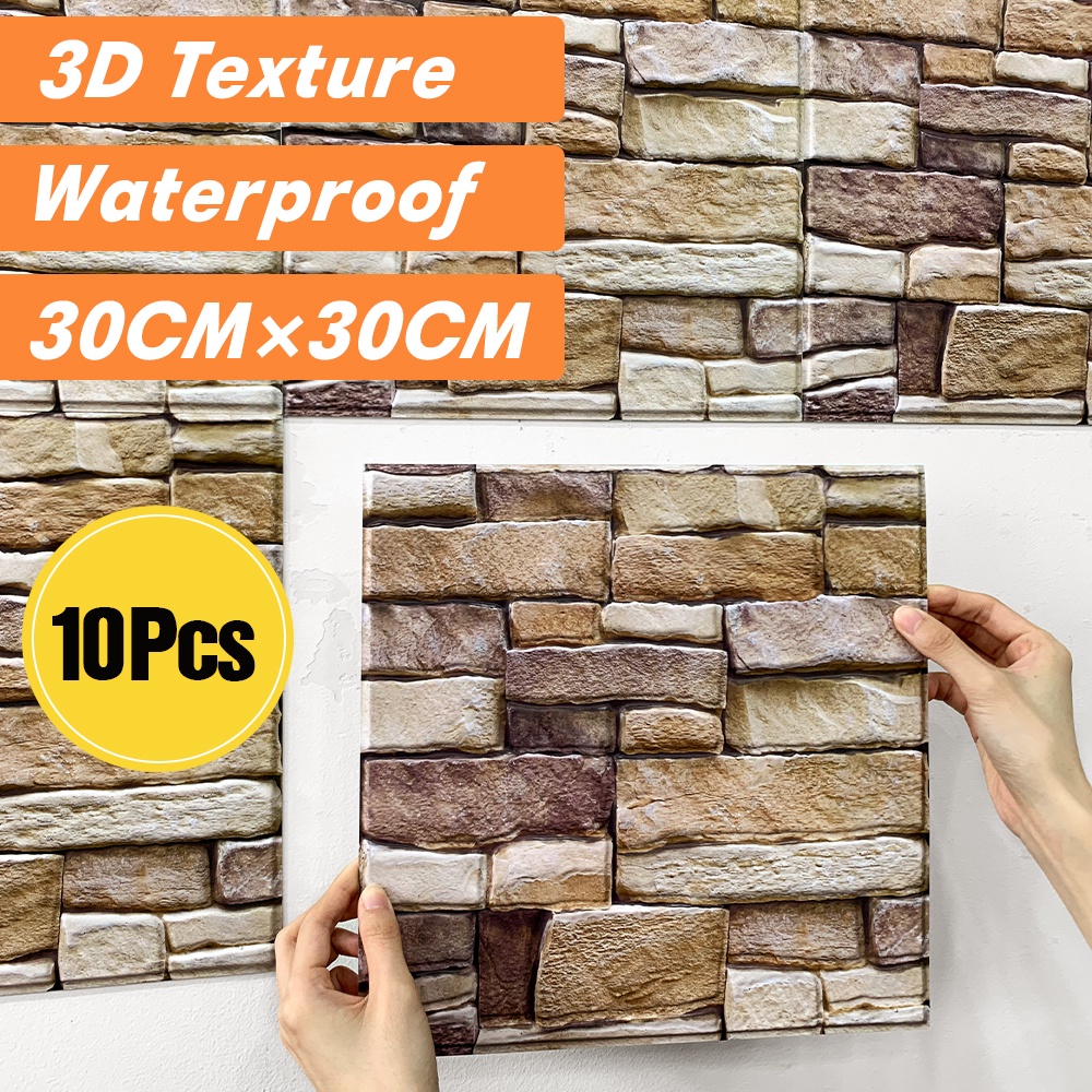 10Pcs | 3D Faux Stone Wall Sticker Self Adhesive 3D Wall Panel Stone ...