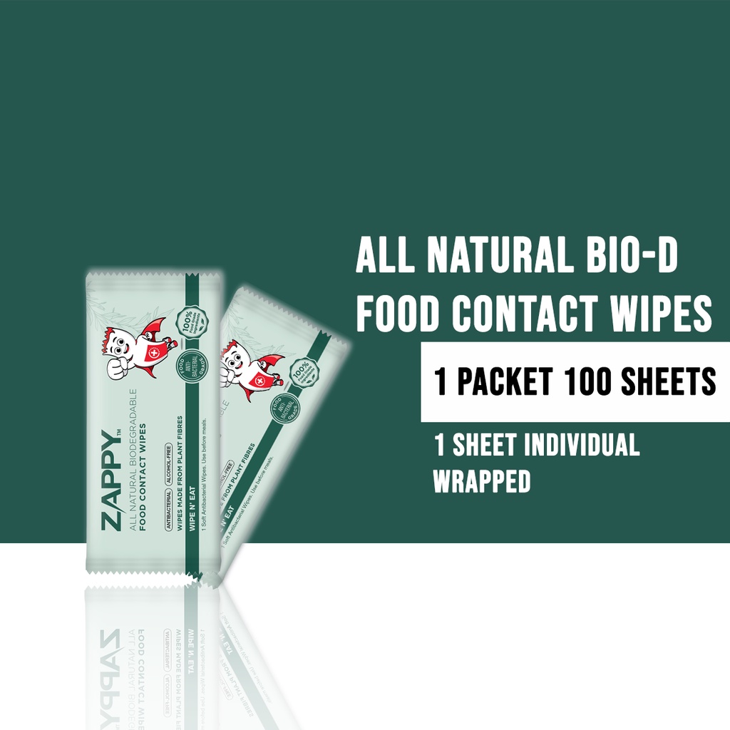Zappy All Natural Biodegradable Food Contact Wipes 1s x 100 Sheets ...