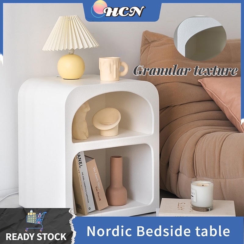 Nordic style creative bedside table simple modern bedroom white shelf ...