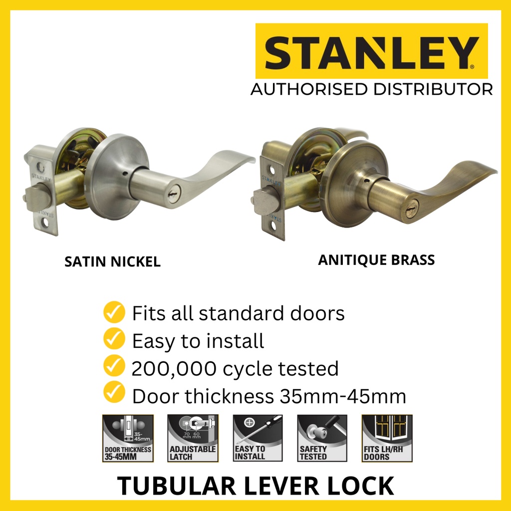 Stanley Tubular Lever Lock/ Backset 60/70mm Entrance/ Room Door Lock ...
