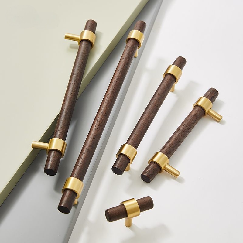 Solid Wood Cabinet Handle Walnut Nordic Drawer Handles Modern Brass ...