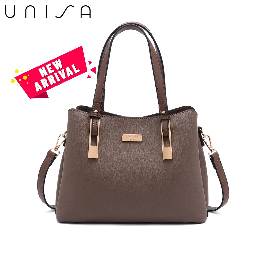 UNISA Duo-Texture Convertible Top Handle Bag (Black/Khaki/Green/Taupe ...