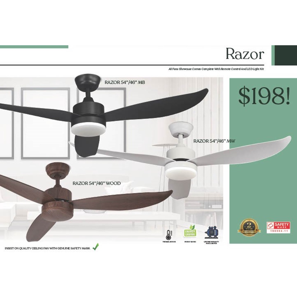 [FREE DELIVERY] BESTAR RAZOR 46inch/54inch DC Motor Ceiling Fan with ...