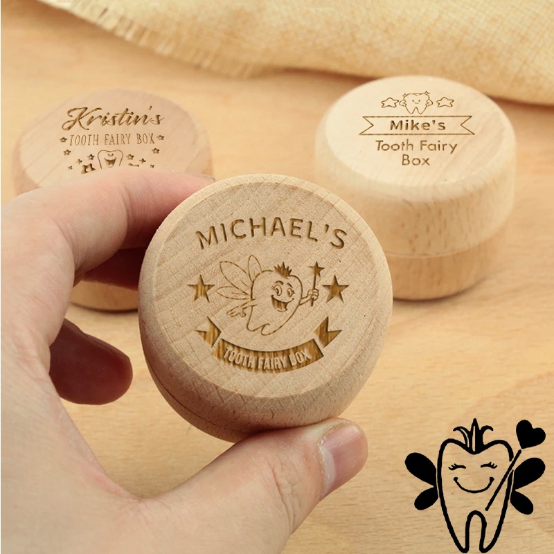 Personalized Name Tooth Fairy Box Wood Round Box Baby Tooth Keepsake ...