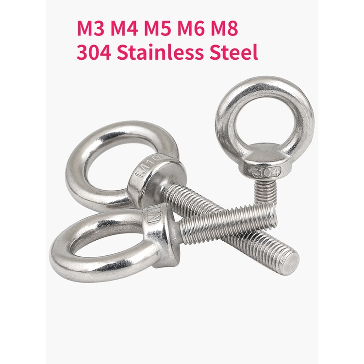 M3 M4 M5 M6 M8 304 Stainless Steel Eye Bolt Lifting Eye Screw Ring Hooking Screw Marine Ring ...