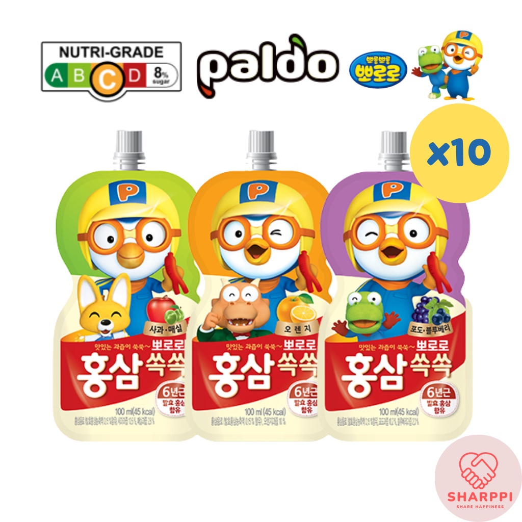 PORORO Non-GMO Low Calorie Halal Fruit Juice [100ml* 10packs] Contains ...