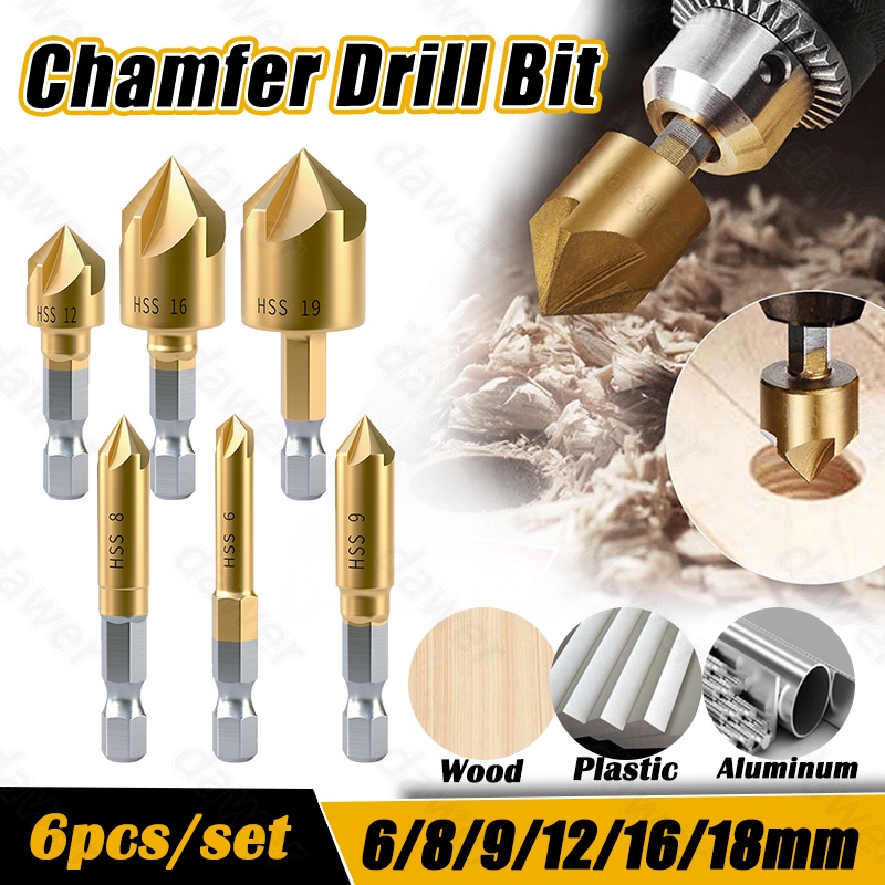 6pcs 6/8/9/12/16/19mm Hss Countersink Boring Drill Bit Set for Wood ...