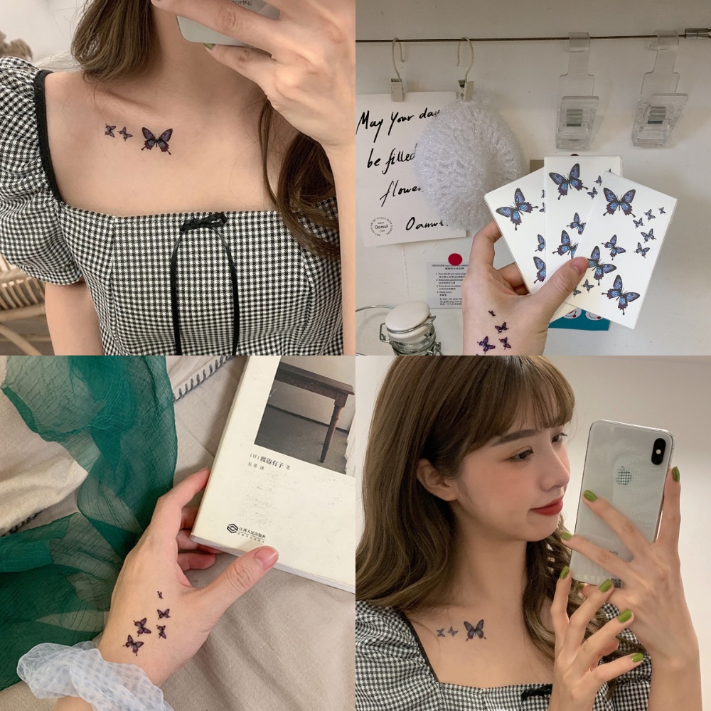 Men's and Women's Tattoo Blue Butterfly Collarbone Tattoo Stickers ...