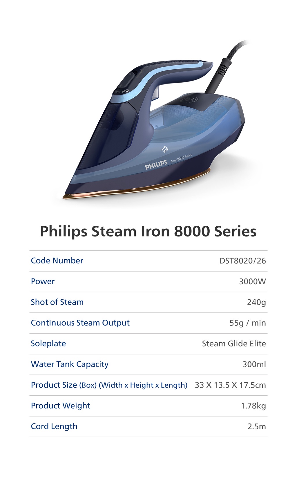 PHILIPS Azur Steam Iron 8000 series with OptimalTEMP technology ...