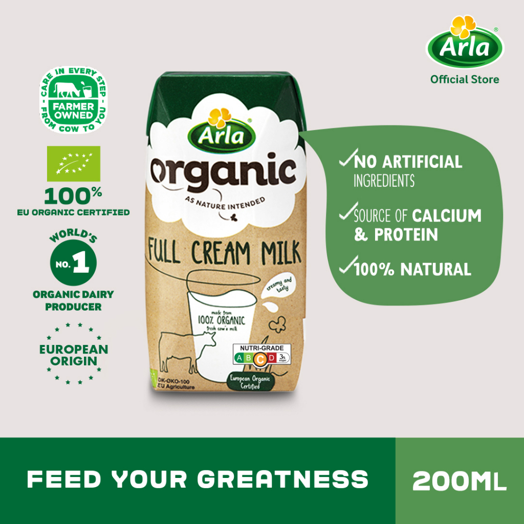 (Carton Deal) - Arla Organic UHT Full Cream Milk 3.5% 12x200ml | Shopee ...