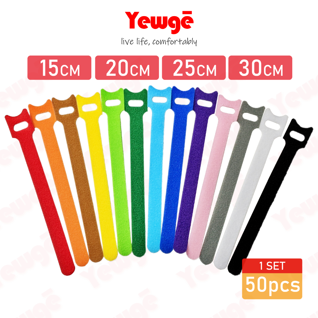 50pcs T-type Velcro Nylon Cable Tie Reusable & Adjustable Strap ...