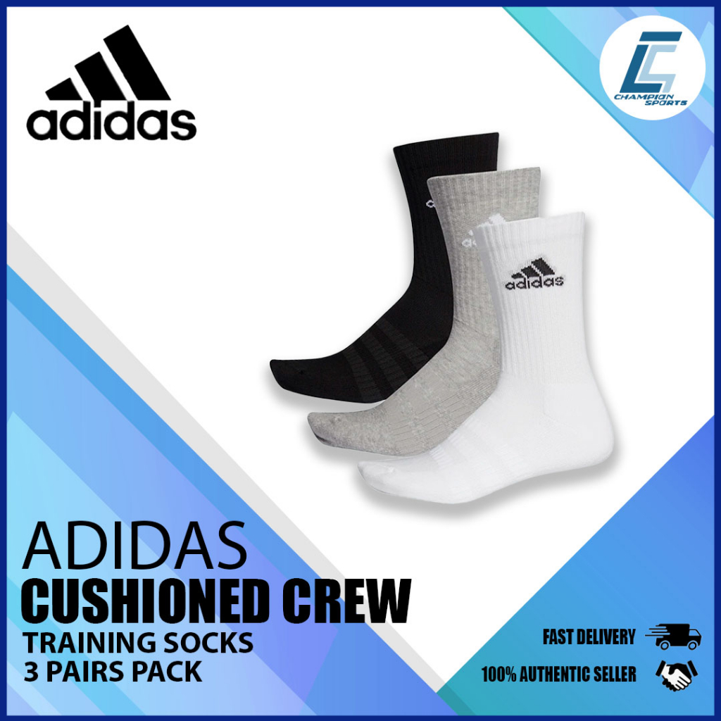 Adidas Cushioned Crew Training Socks 3 Pairs Pack (DZ9355) | Shopee ...