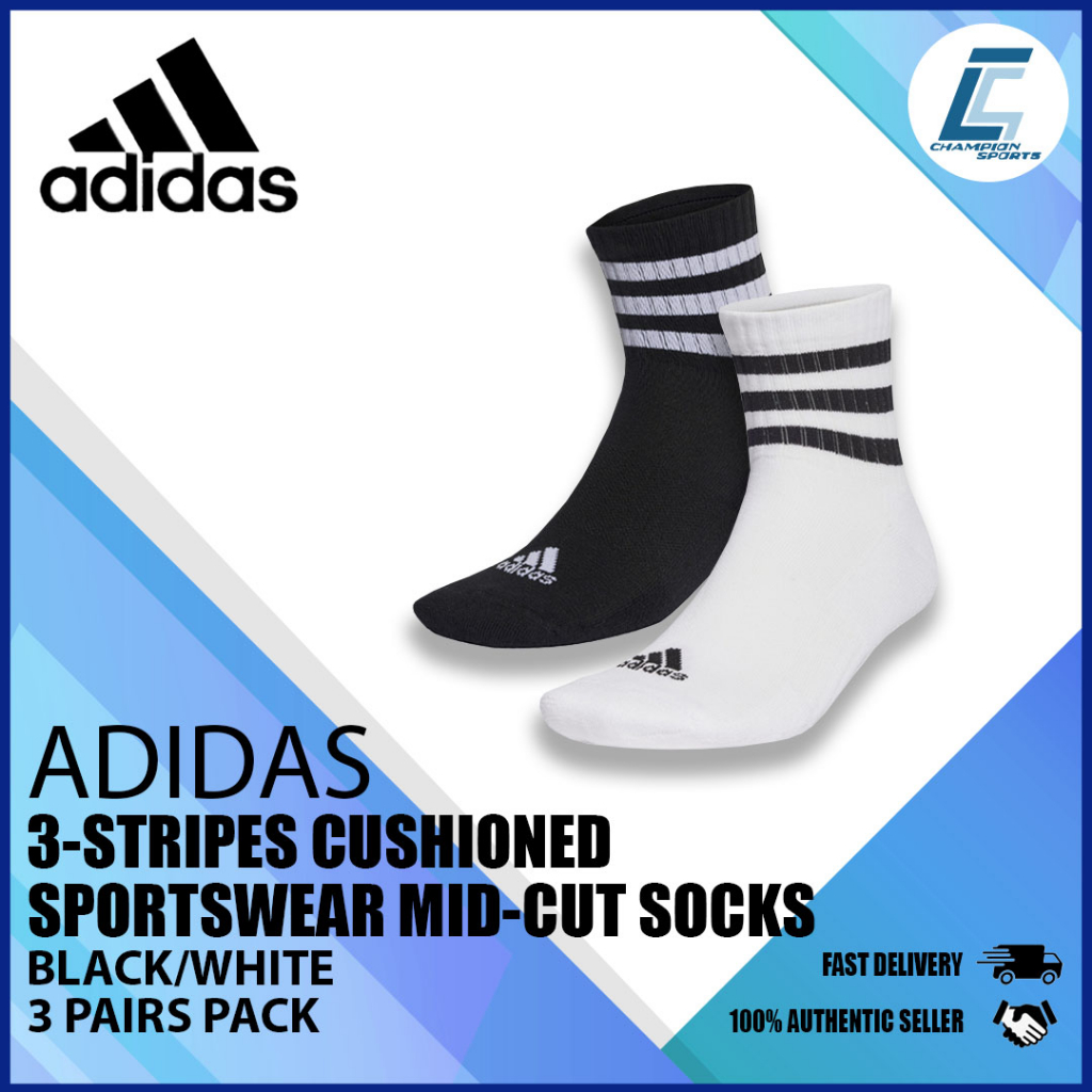 Adidas 3-Stripes Cushioned Sportswear Mid-cut Socks 3-Pairs (IC1317 ...