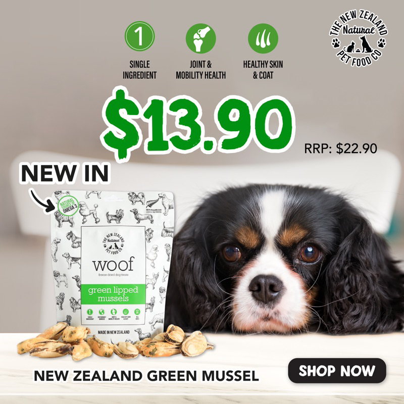 NZ Natural WOOF Freeze-Dried Green Lipped Mussel Treats for Dogs (50g ...