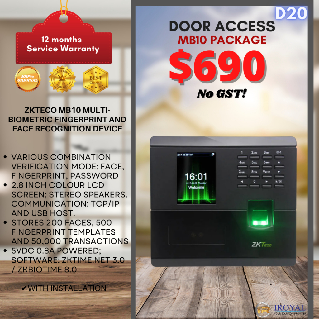 ZKTeco Biometric Fingerprint & Face Recognition Door Access System MB10 PACKAGE | Shopee Singapore
