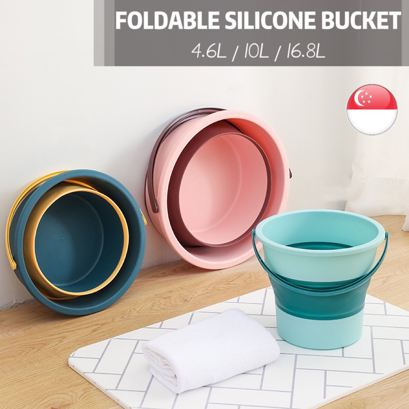 SG Stock Collapsible Bucket Silicone Foldable Pail with Handle Fishing ...