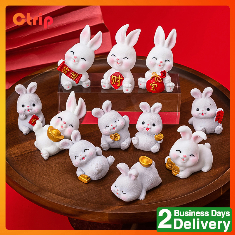 [SG ] Rabbit Ornament Chinese Zodiac Rabbit Resin Figurine Chinese New ...
