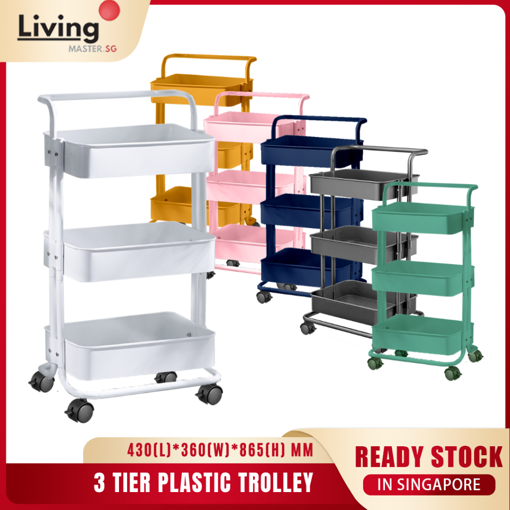 3 Tier Multipurpose Trolley Kitchen Storage Trolley ABS Tray With ...