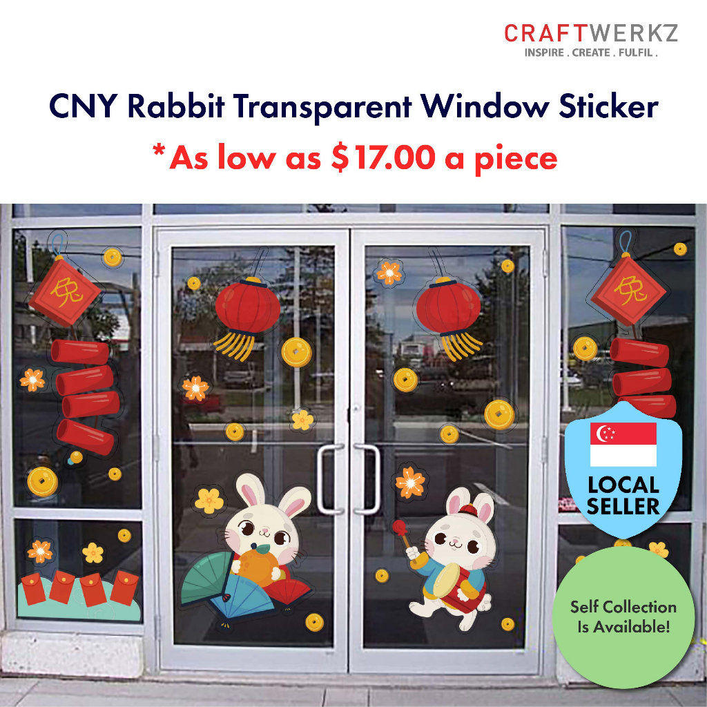 CNY Rabbit Transparent Window Sticker | Shopee Singapore