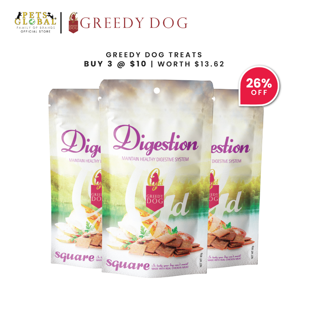 [3 for $10] Greedy Dog Digestion Square Formula Dog Treats 3x80g ...