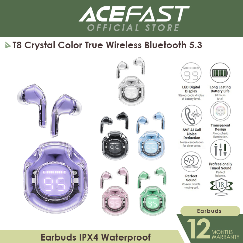 ACEFAST T8 Crystal Color True Wireless Bluetooth 5.3 Earbuds IPX4 ...