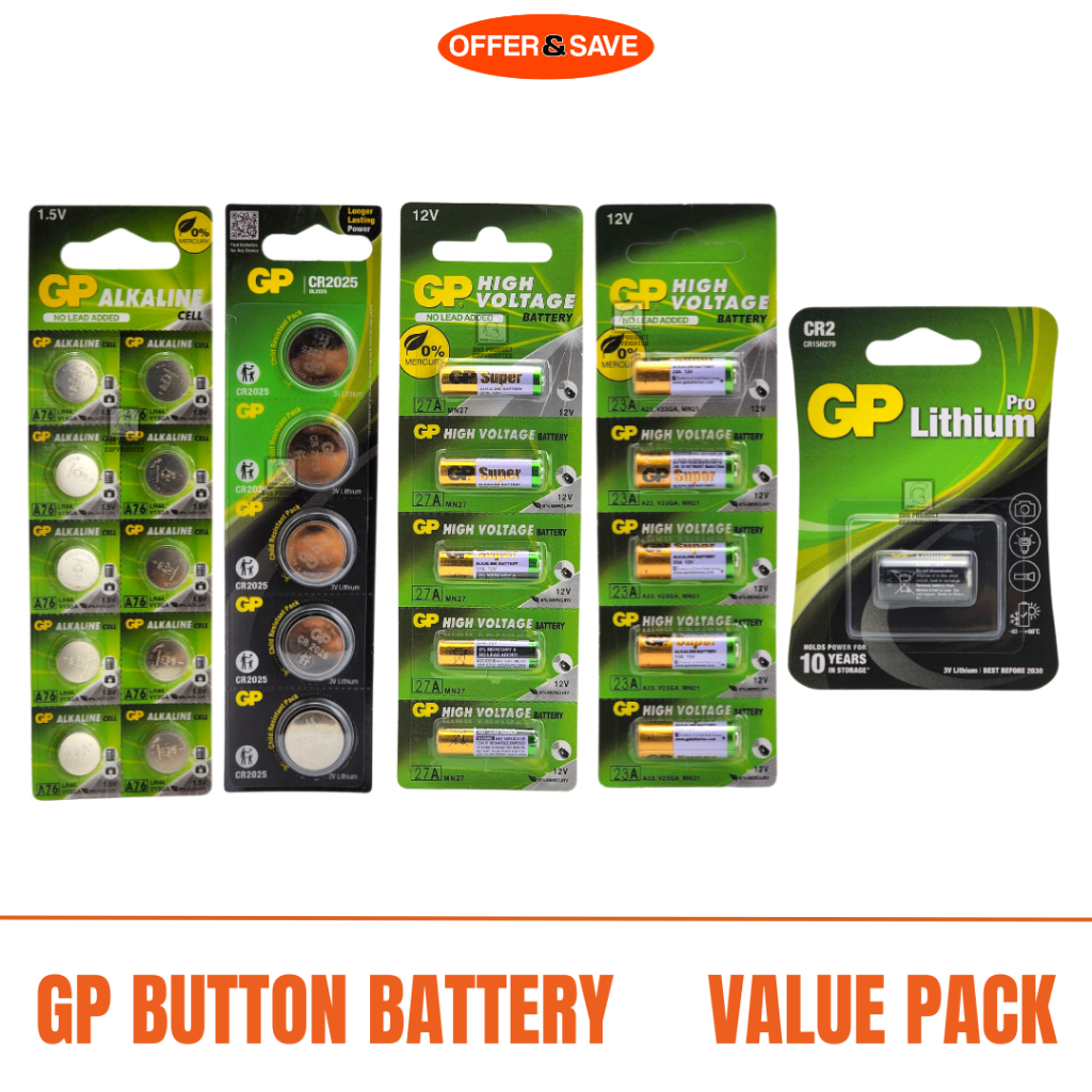 GP Button Battery / Electronic Device Battery Button Cell - Value Pack ...