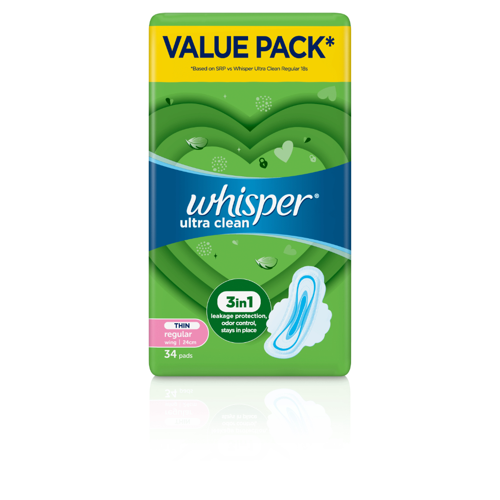 Whisper Ultra Clean Thin Sanitary Pads Wing 24cm 34pc | Shopee Singapore