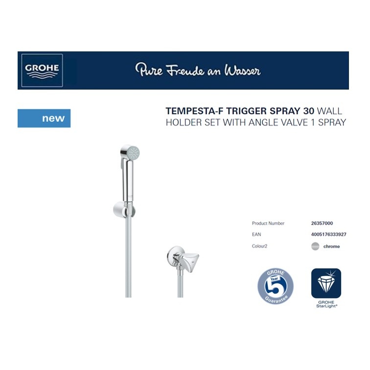 GROHE TEMPESTA-F TRIGGER SPRAY 30 WALL HOLDER SET WITH ANGLE VALVE 1 ...