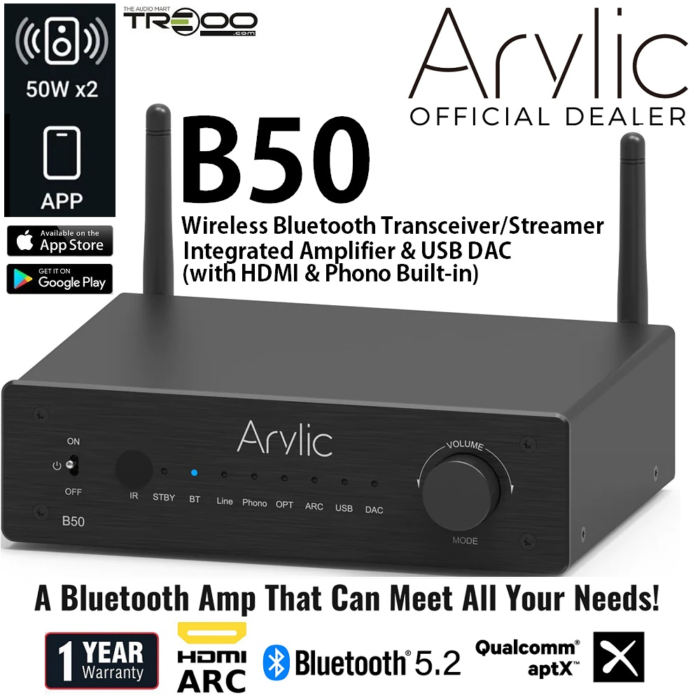 Arylic B50 Wireless Bluetooth Transceiver/Streamer Hi-Fi Integrated ...