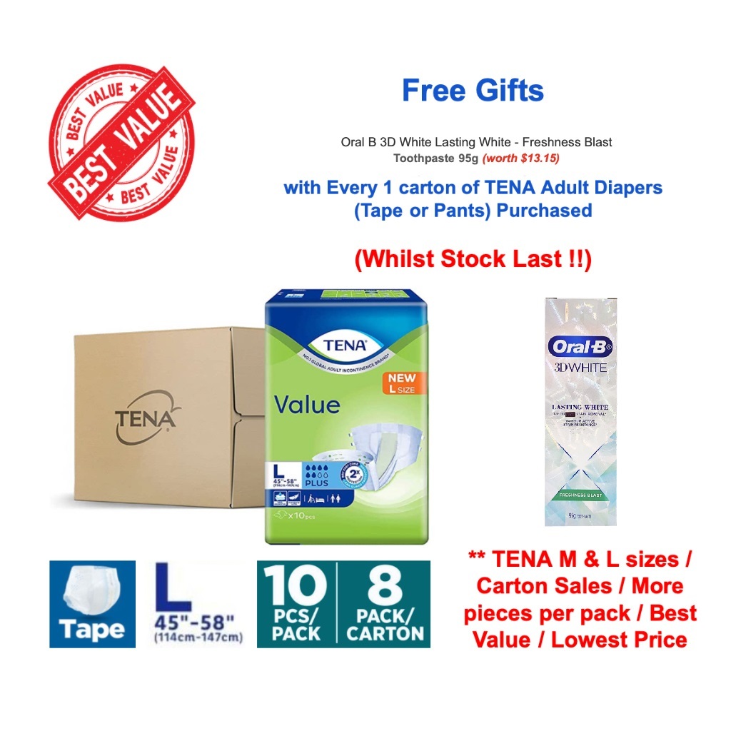 TENA Value Adult Diapers / Size L 8 x 10s / Carton Sales / Lowest Price