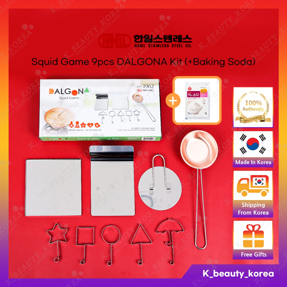 [squid Game] 9pcs Dalgona Kit Baking Soda Sugar Candy Making Tools